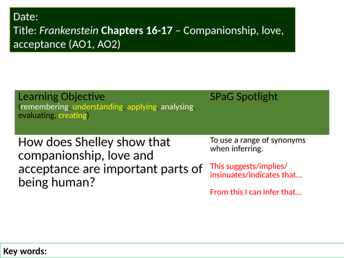 FRANKENSTEIN Chapter 16 and 17 (Love, companionship & acceptance ...