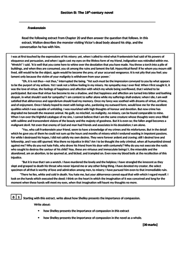 FRANKENSTEIN - 5 AQA Exam-style extract questions (Lit Paper 1 ...