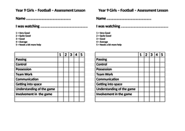 Football Assessment Sheet | Teaching Resources
