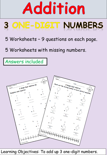 Addition Column Addition Adding 3 single digit Numbers Worksheets ...