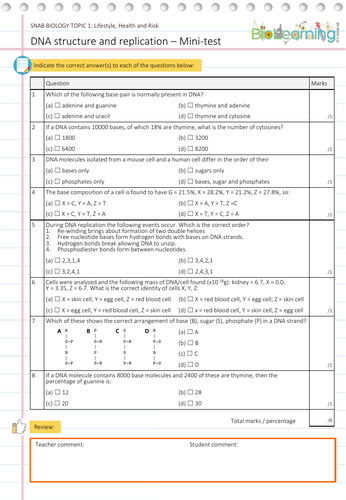 DNA Replication - 2x Mini-tests (KS5) | Teaching Resources