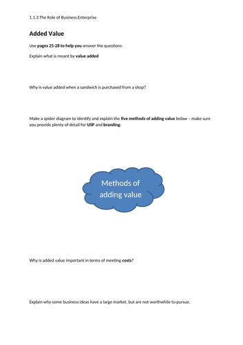 4. Added Value - Topic 1.1 - Edexcel GCSE Business - Theme 1 | Teaching ...