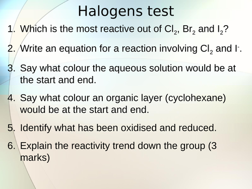 Group 7 halogens A level chemistry | Teaching Resources