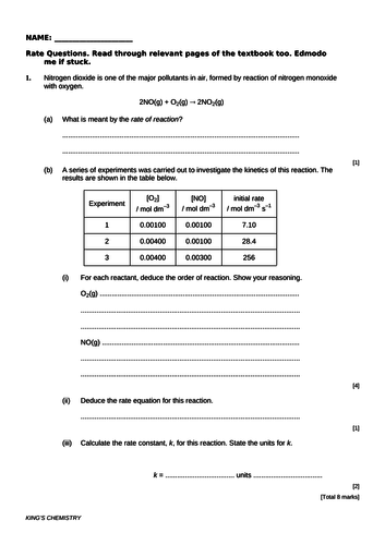 Kinetics and rates for A level chemistry | Teaching Resources