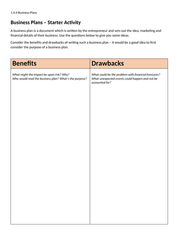 5. Business Plans - Topic 1.4 - Edexcel GCSE Business - Theme 1 ...
