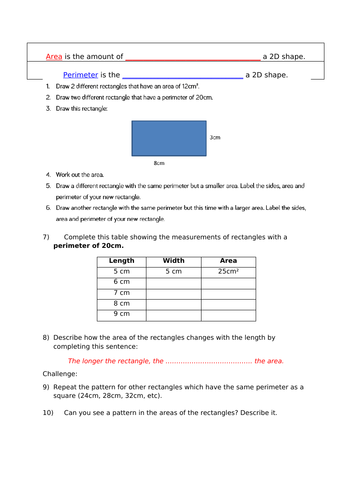 Year 6 Area and Perimeter | Teaching Resources