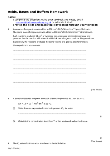Acids, bases and buffers for A level chemistry | Teaching Resources