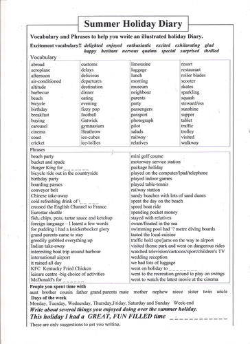 Summer Holiday Diary and Poetry Aid | Teaching Resources