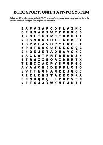 BTEC SPORT Energy Systems Worksheets for Unit 1, Nationals L3 (new spec ...