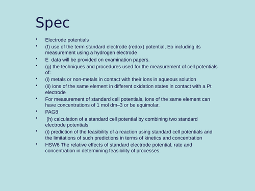 Electrode potentials for A level chemistry | Teaching Resources