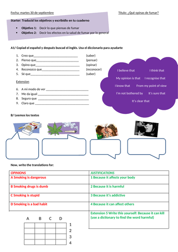 Spanish - Smoking and bad habits - Fumar es peligroso | Teaching Resources