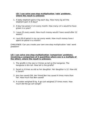 Mixed Multiplication Word Problems Pack Year 4 Year 5 | Teaching Resources