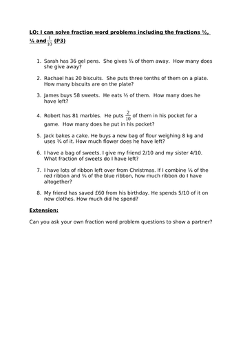 Mixed Fraction Word Problems Pack Year 5 Year 4 | Teaching Resources