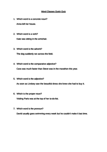 Word Class Worksheets Tasks Refresher Adult Learner Functional Skills ...
