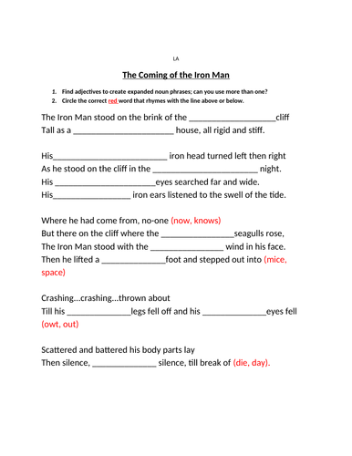 The Iron Man by Ted Hughes (literacy planning,differentiated worksheets ...