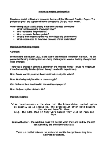 Wuthering Heights A-Level Quick Recap/Introduction to Theories ...