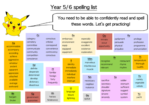 Year 5/6 spelling word mat list | Teaching Resources