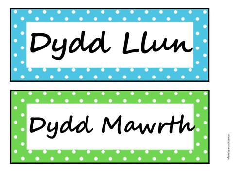 Polka Dot Dyddiau'r Wythnos/Date Display Welsh | Teaching Resources