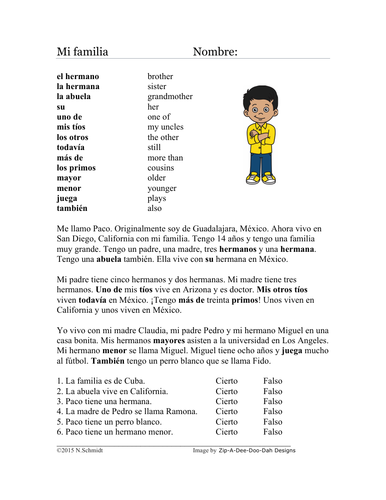 Mi familia Lectura - My Family Beginner Spanish Reading | Teaching ...