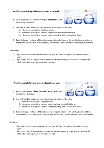 GCSE Ambitious Vocabulary and Sentence Variety Booster (AO6) | Teaching ...