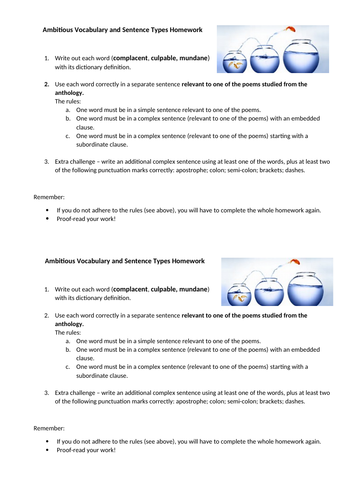 GCSE Ambitious Vocabulary and Sentence Variety Booster (AO6) | Teaching ...