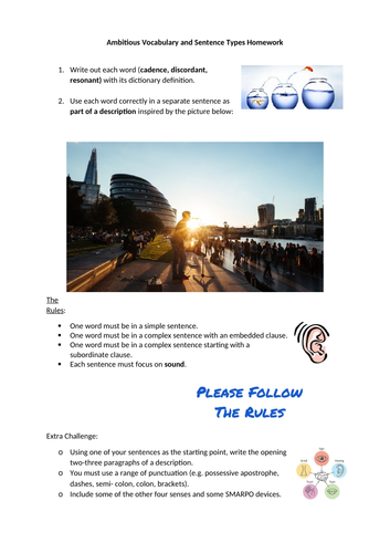 GCSE Ambitious Vocabulary and Sentence Variety Booster (AO6) | Teaching ...