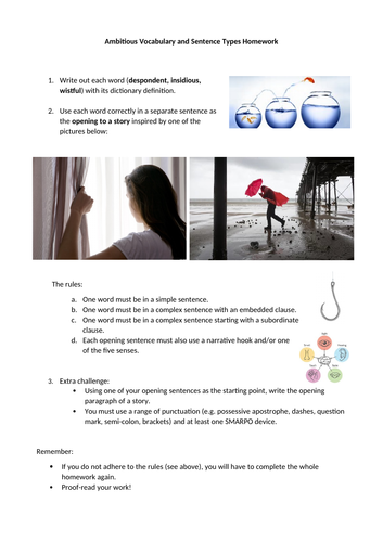 GCSE Ambitious Vocabulary and Sentence Variety Booster (AO6) | Teaching ...