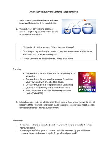 GCSE Ambitious Vocabulary and Sentence Variety Booster (AO6) | Teaching ...