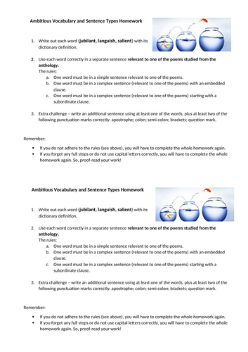 GCSE Ambitious Vocabulary and Sentence Variety Booster (AO6) | Teaching ...