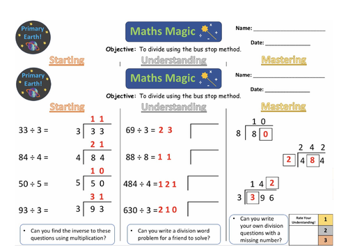 Bus Stop Division (Y3/Y4) Outstanding Maths Lesson | Teaching Resources