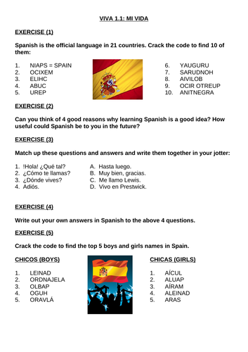 Viva 1 Module 1 Homework | Teaching Resources