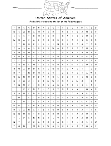 United States Word Search Puzzle | Teaching Resources