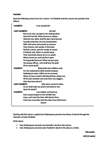 Macbeth AQA English Literature exam questions with extracts | Teaching ...