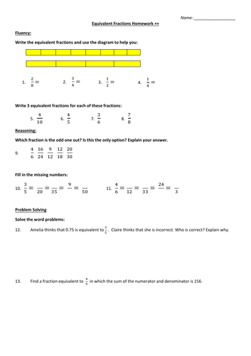 Differentiated Equivalent Fractions Homework | Teaching Resources
