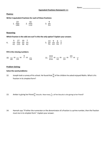 Differentiated Equivalent Fractions Homework | Teaching Resources