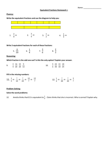 Differentiated Equivalent Fractions Homework | Teaching Resources