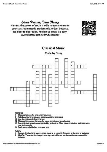 Classical Music crossword | Teaching Resources