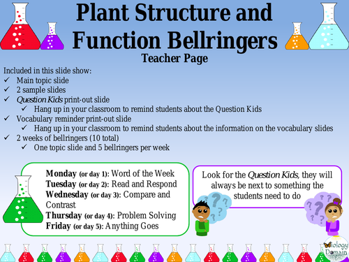 Two weeks of Plant Structure and Function Bellringers Warm Ups with ...