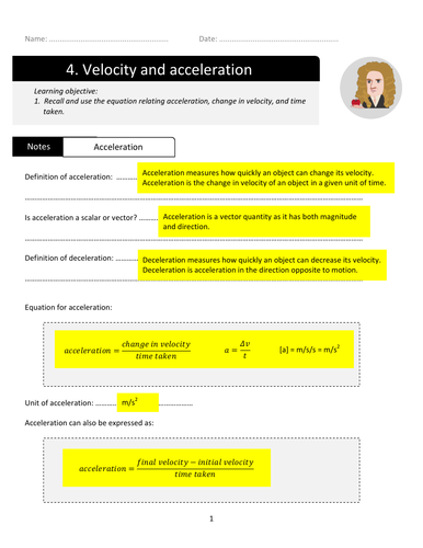 Velocity and acceleration | Teaching Resources