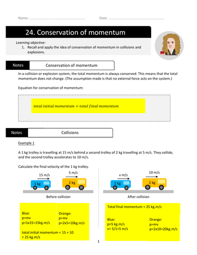 Conservation of momentum | GCSE physics | Teaching Resources