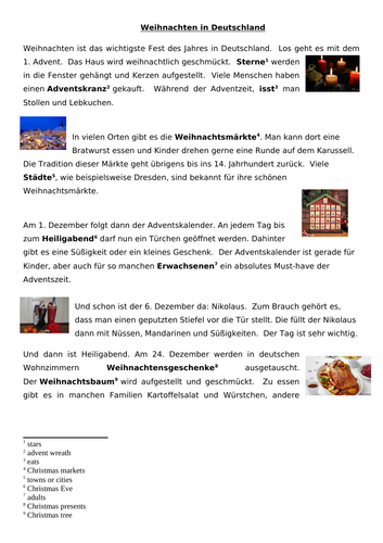 Differentiated worksheets on celebrations in Germany. Weihnachten ...