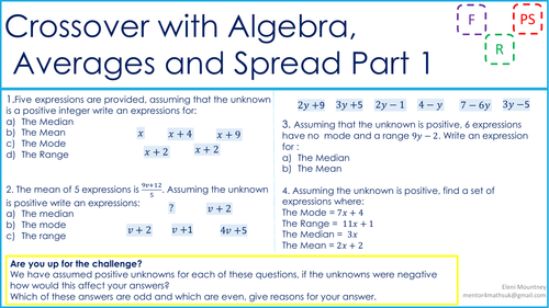 Crossover with Algebra, Averages and Spread Part 1 & 2 | Teaching Resources