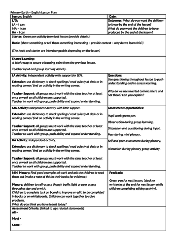 Outstanding English Lesson Plan Outline - Primary Earth | Teaching ...