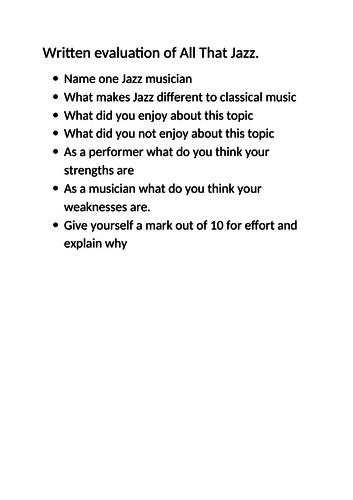 All That Jazz | Teaching Resources