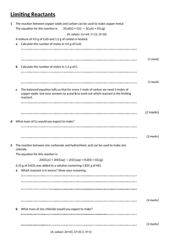 Lesson 9 - Limiting Reactants (HT Only) | Teaching Resources
