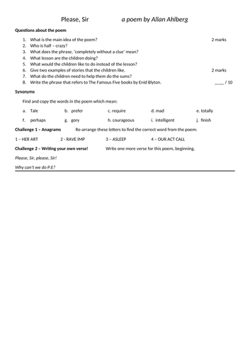 Teaching resources based on the poems of Allan Ahlberg | Teaching Resources