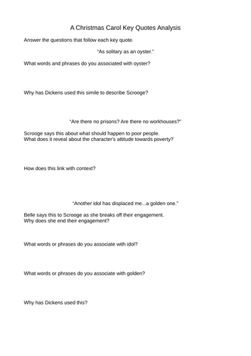 A Christmas Carol Key Quotes Worksheets Memory Aids GCSE Literature ...