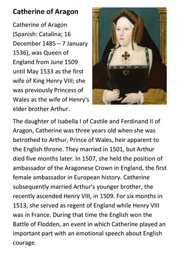 Catherine of Aragon Handout | Teaching Resources