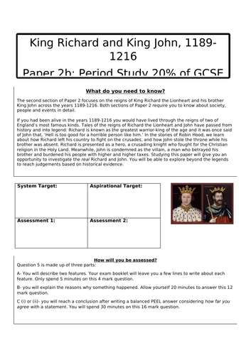 GCSE History Paper 2 option The reigns of King Richard I and King John ...