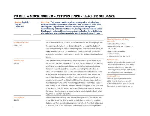 To Kill a Mockingbird - Atticus Finch! | Teaching Resources